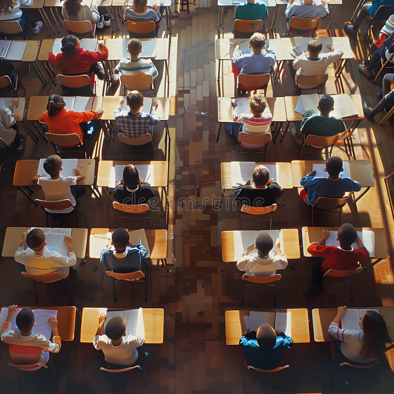 Classroom with School Children Sitting and Studying. Stock Illustration ...