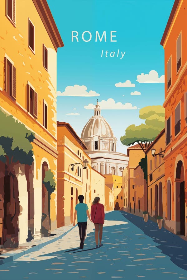 Travel Poster of Rome with a View To Cathedral. Vertical Design in ...