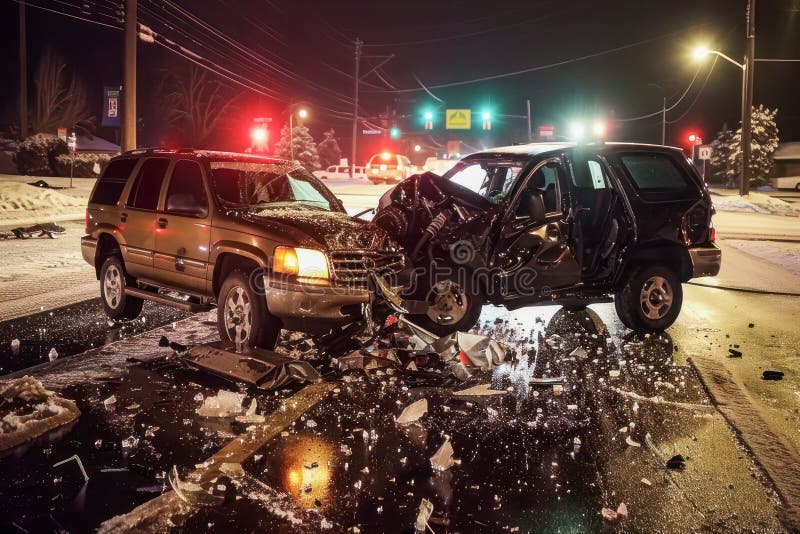 Serious Traffic Accident at an Intersection with Traffic Lights Stock ...