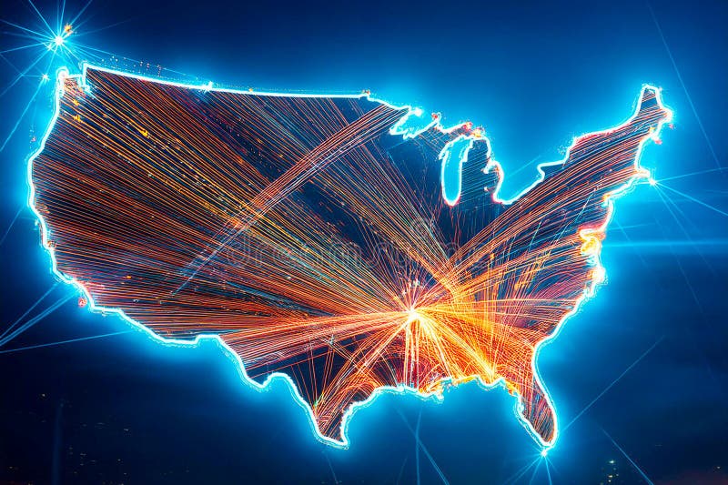 Usa Network and Data Exchange Visualized on a World Map, Highlighting ...
