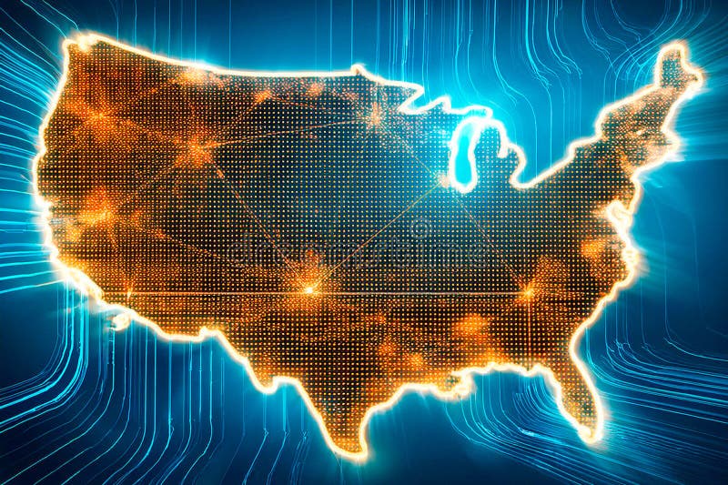 Usa Network and Data Exchange Visualized on a World Map, Highlighting ...