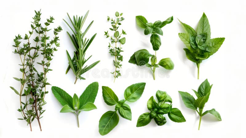 A Variety of Fresh Herbs, Including Thyme, Rosemary, Basil, and Sage ...