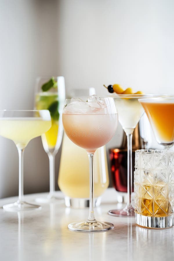 Assortment of Classic Cocktails on Elegant Bar Counter Stock Image ...