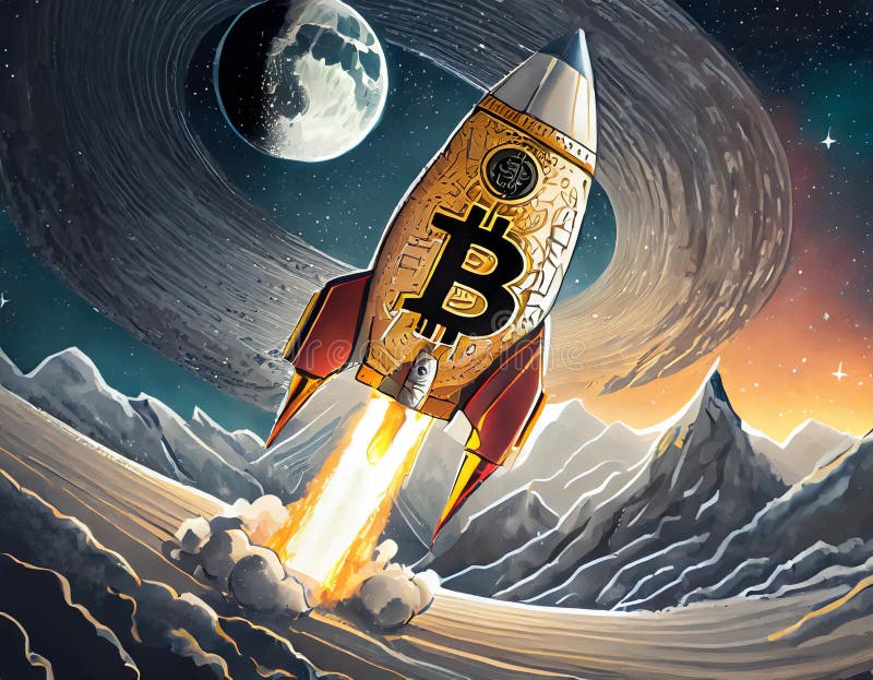 Bitcoin Rocket Launch To the Moon Illustration Stock Illustration ...