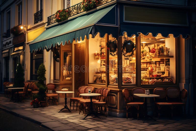 Twilight Glow at a Parisian Bakery Stock Image - Image of travel ...
