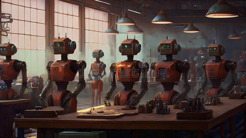 Generated Image Vintage Robot Factory Inspired by Human Imagination ...