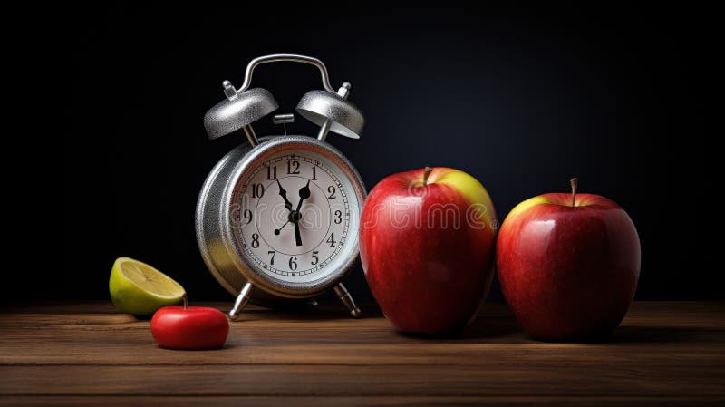 Vintage Silver Alarm Clock with Red Apples Stock Illustration ...