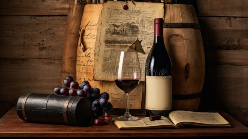 Rustic Still Life with a Glass and Wooden Barrels. Stock Photo - Image ...