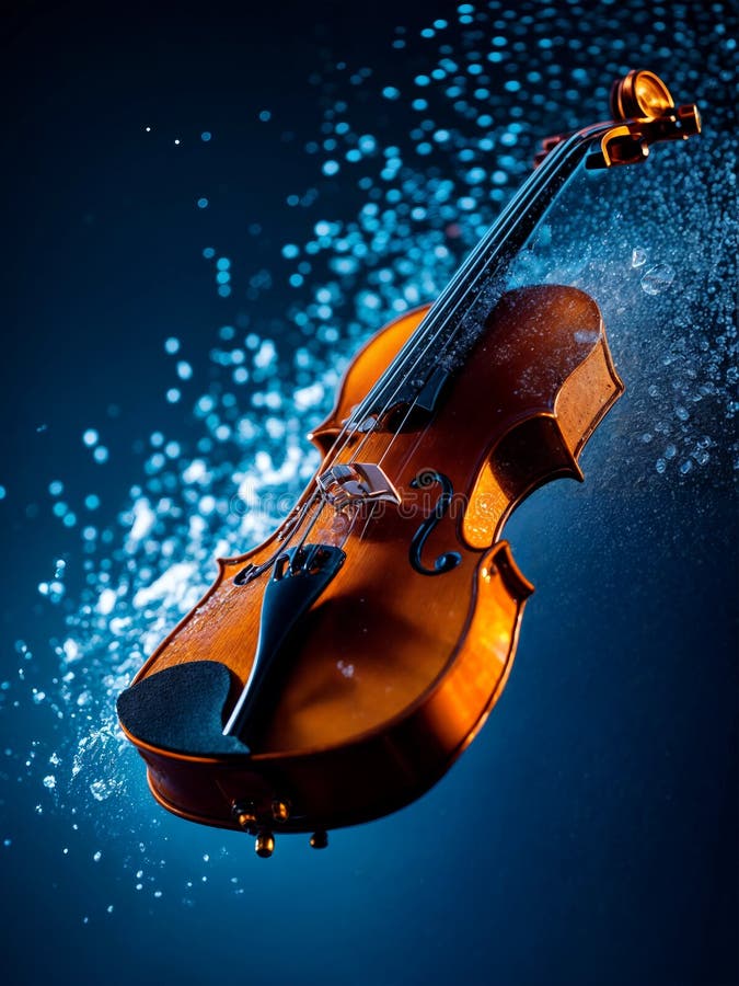 Violin in Snow. Violin Floats in the Night Streams of Snow Stock ...