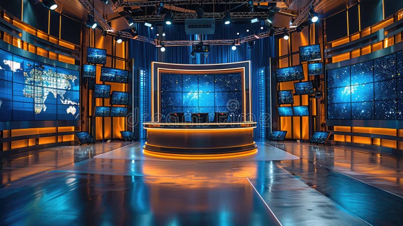 Virtual News Television Studio with an Elegant Interior Stock Image ...