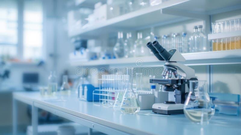 Well-equipped Laboratory with Microscopes and Various Glassware Stock ...