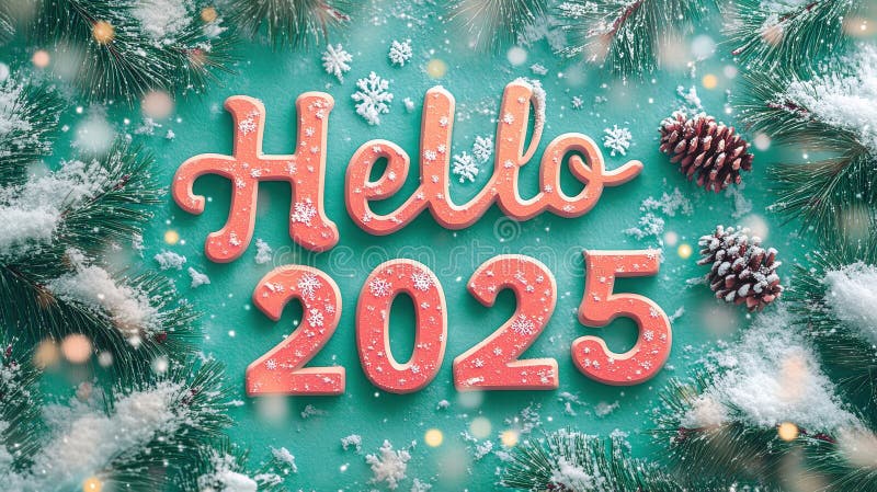 Winter 3d Banner, Text "hello 2025" Snowy Blue Trees Background ...
