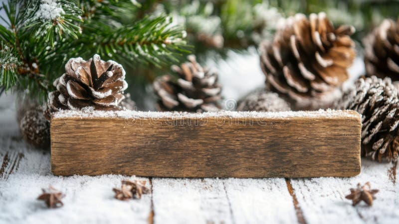 A Wooden Sign with Pine Cones and a Star on the Snow, AI Stock Image ...