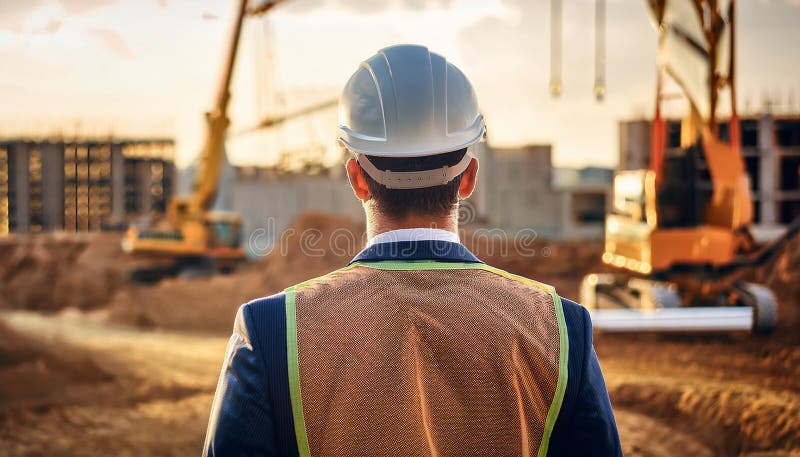 Male Civil Engineer Stands Looking and Observing at the Construction ...