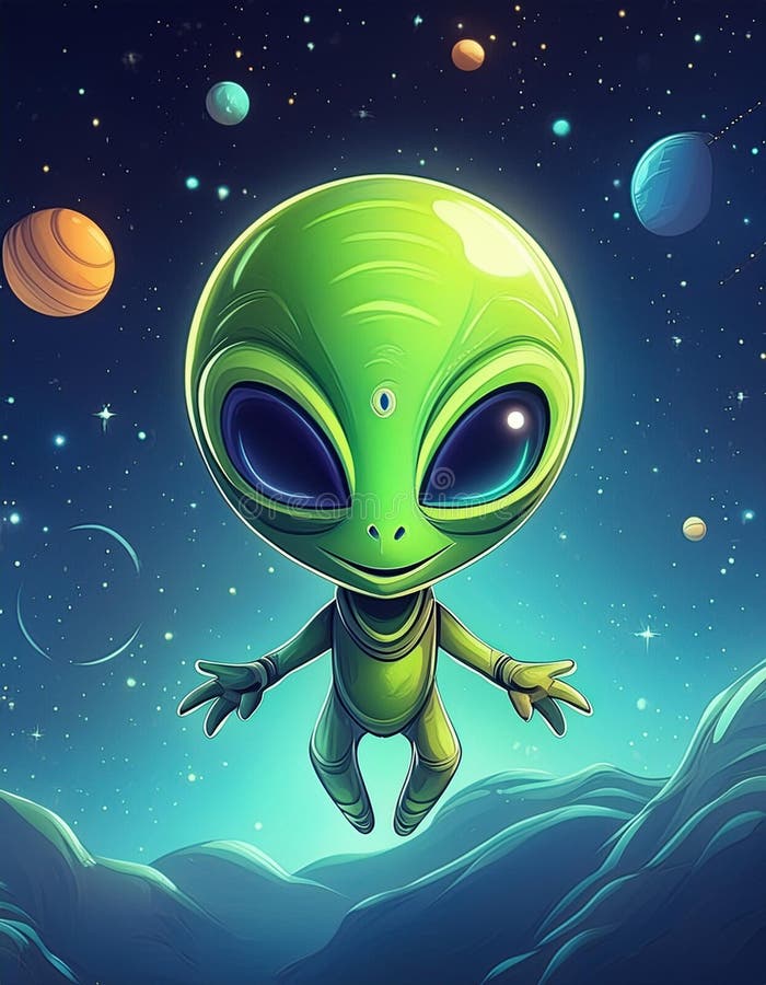 Alien floating in space stock illustration. Illustration of font ...