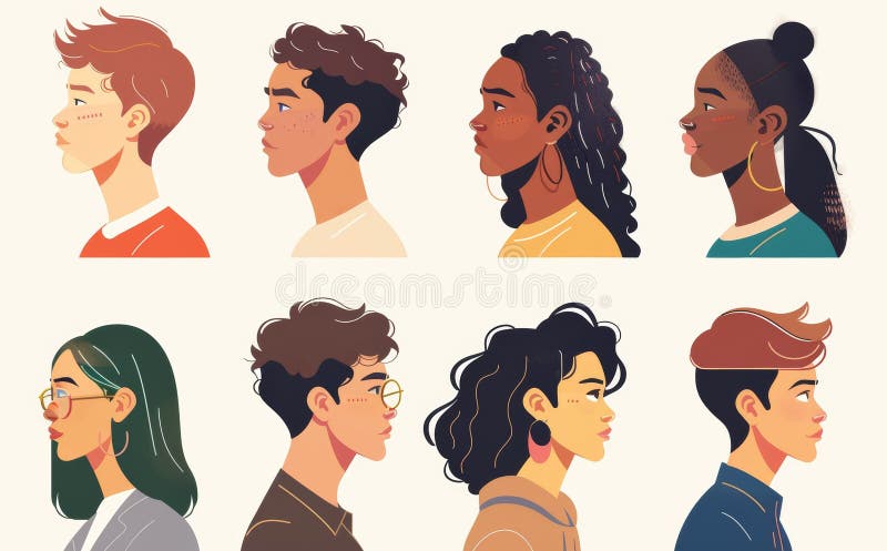 Generated Stock Side Profile of a Diverse Group of People. Stock ...