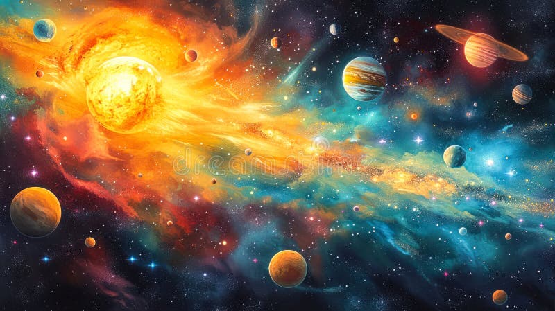 Artistic Representation of a Vibrant Cosmic Galaxy with a Diverse Array ...
