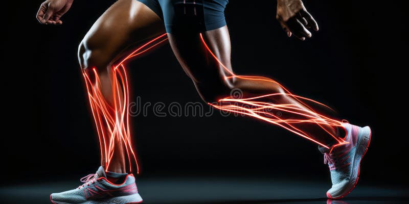 Athletic Runners Legs Mid Stride with Glowing Red Lines Highlighting ...
