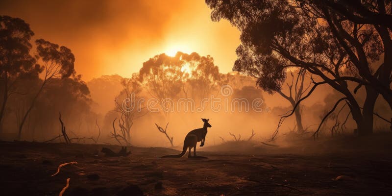 Australian Bushfire with Kangaroo Silhouette. Generative AI Stock ...