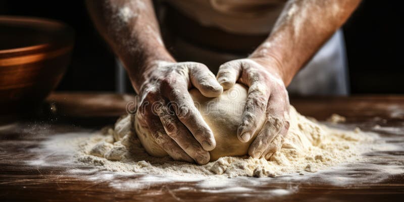 Behind the Scenes Hands at Work Rolling Flour Dough for Pizza Pasta ...