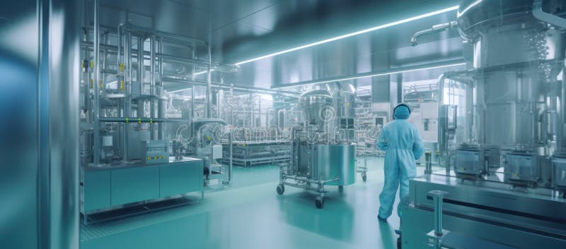 Behind the Scenes Pharmaceutical Machine at Work in Factory. Generative ...