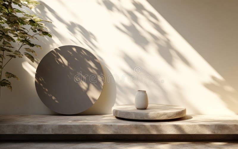 Blank Beige Brown Cement Curve Counter Podium with Texture Dappled ...