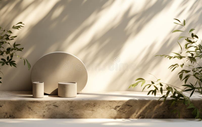 Blank Beige Brown Cement Curve Counter Podium with Texture Dappled ...