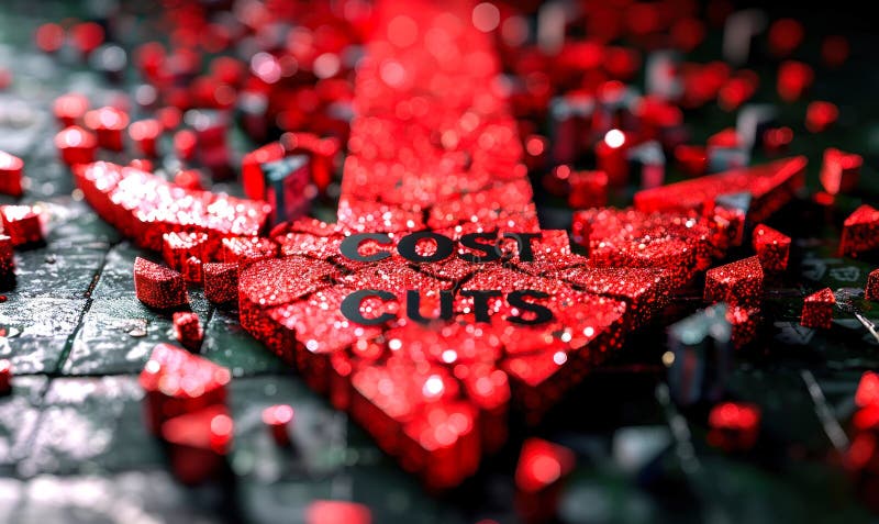 Bold COST CUTS Text in White Over a Vibrant Red Arrow Fracturing into ...