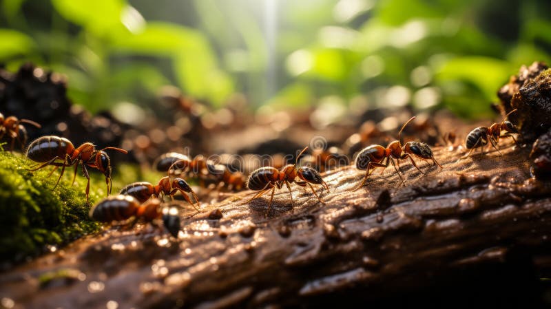 Busy Ant Colony at Work on Forest Floor Macro Shot with Selective Focus ...