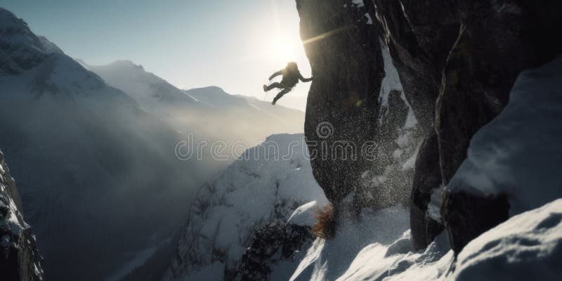 Climber Falling from Snowy Mountain Cliff. Generative AI Stock ...
