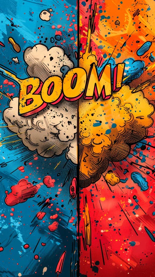 Colorful BOOM! Comic Book Explosion Bubble with Sound Effect, Dynamic ...