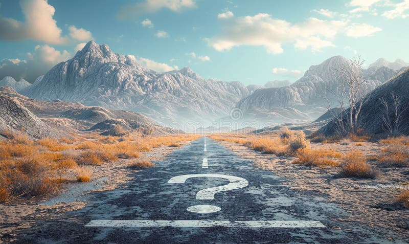 A Conceptual 3D Illustration of a Road Transforming into a Question ...