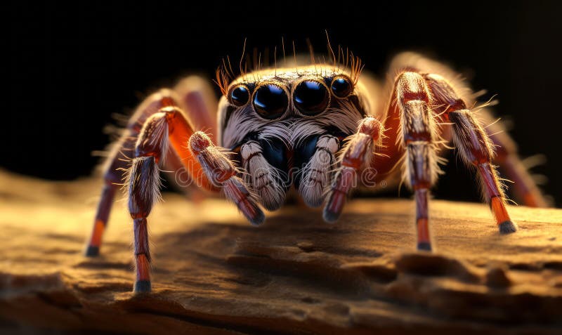 Curious Jumping Spider with Big Eyes on a Wooden Surface in Warm Light ...