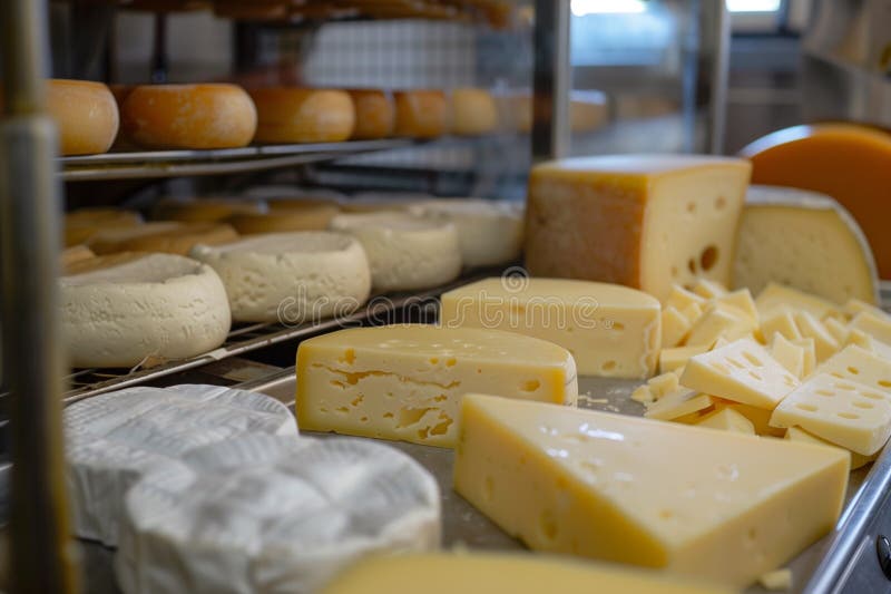 A Dairy Farm Scene with Various Types of Cheese Stock Illustration ...
