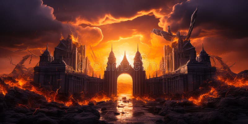 After Death Experience the Imaginary Gates of Hell Stock Illustration ...