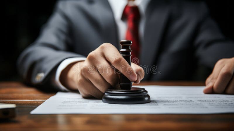 Document Approval Process Businessmans Hand with Wooden Stamp Stock ...