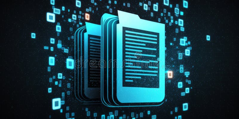 Document Management System (DMS) and Files Storage Illustration with Binary Code Data ...