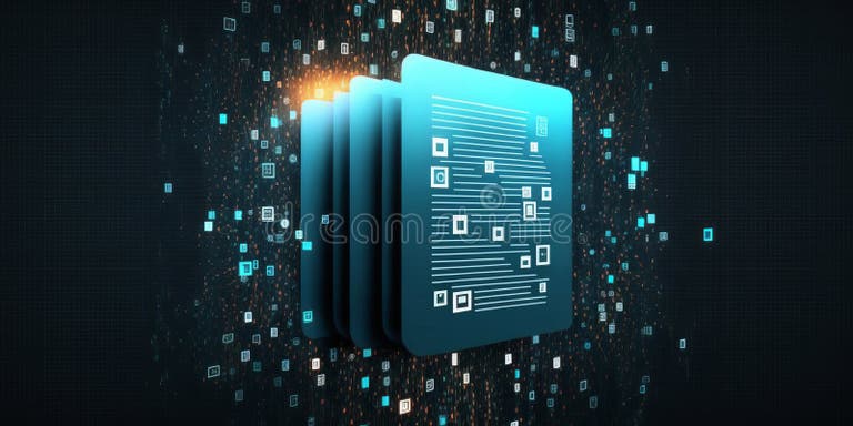 Document Management System (DMS) and Files Storage Illustration with Binary Code Data ...