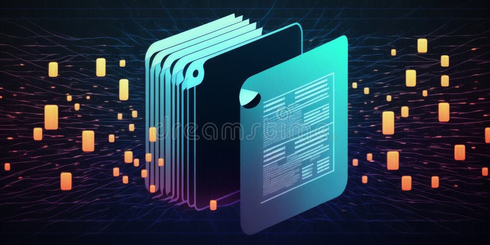 Document Management System (DMS) and Files Storage Illustration with Binary Code Data ...