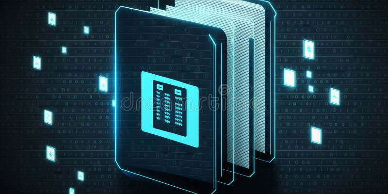 Document Management System (DMS) and Files Storage Illustration with Binary Code Data ...