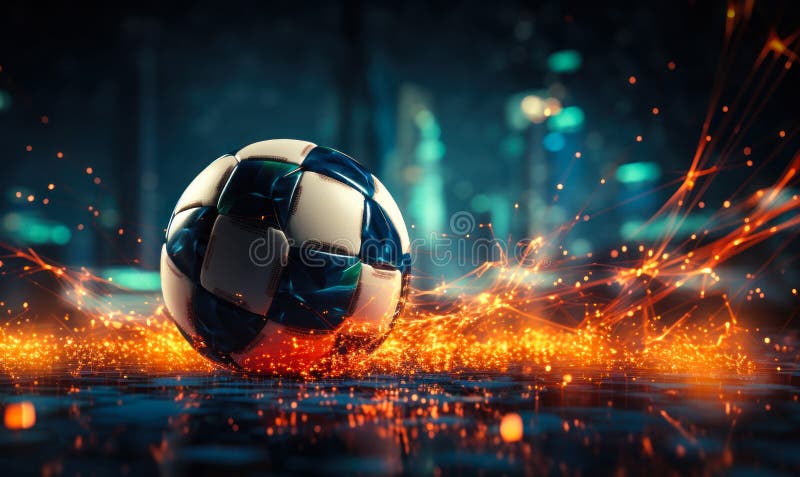 Dynamic Soccer Ball on Field with Digital Analysis Graphics, Depicting ...