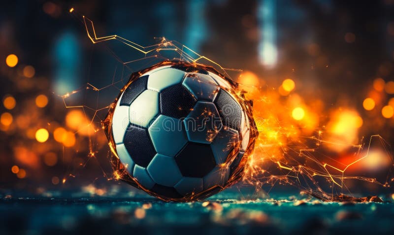 Dynamic Soccer Ball on Field with Digital Analysis Graphics, Depicting ...