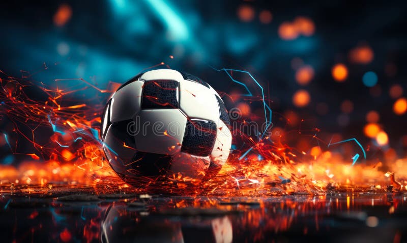Dynamic Soccer Ball on Field with Digital Analysis Graphics, Depicting ...