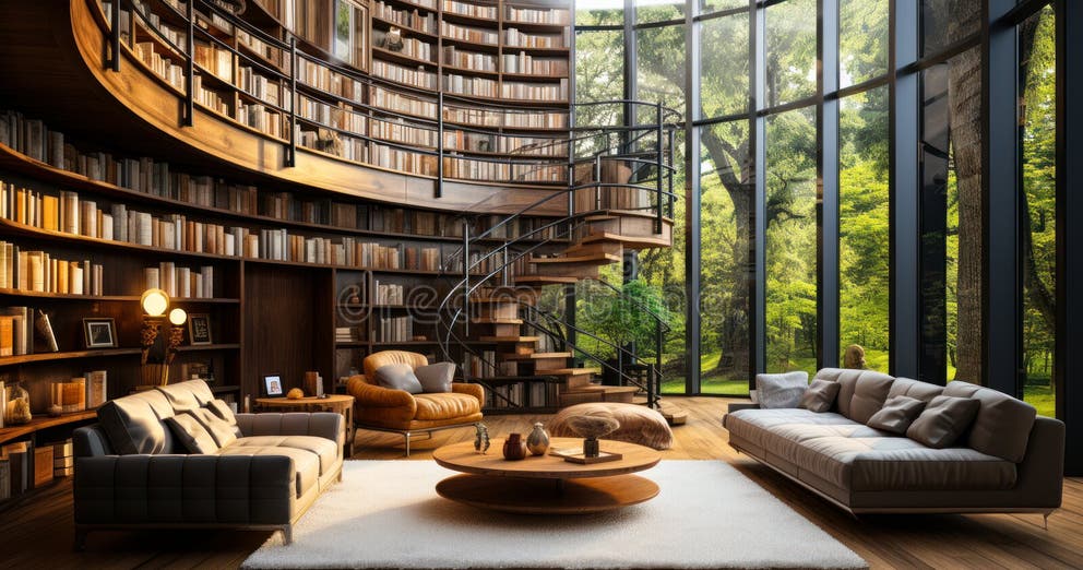 Elegance and Wisdom Home Library Haven Stock Illustration ...