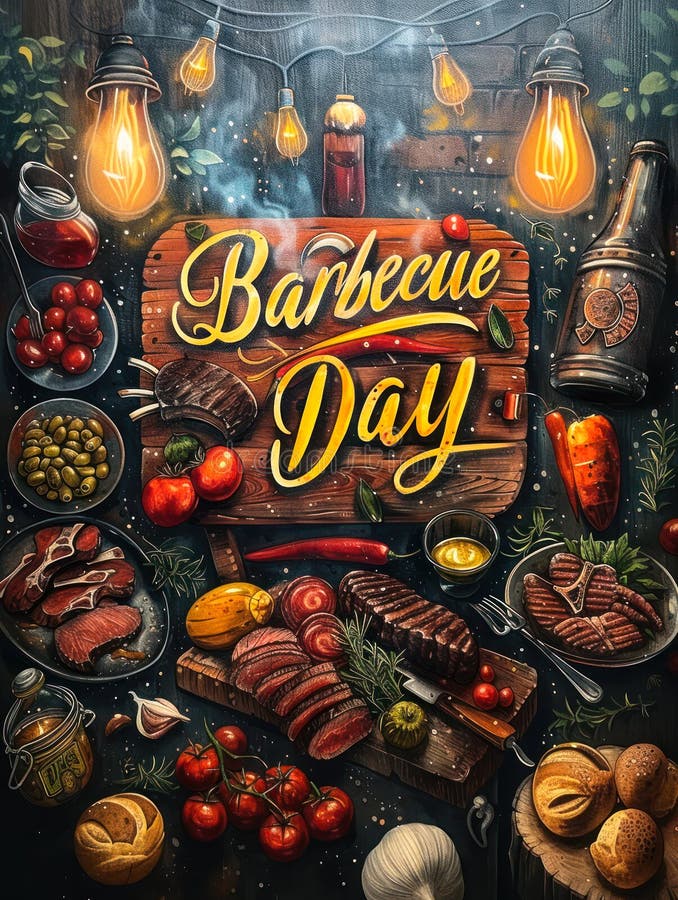 Elegant Barbecue Day Poster with Calligraphy Text with Various Barbecue ...