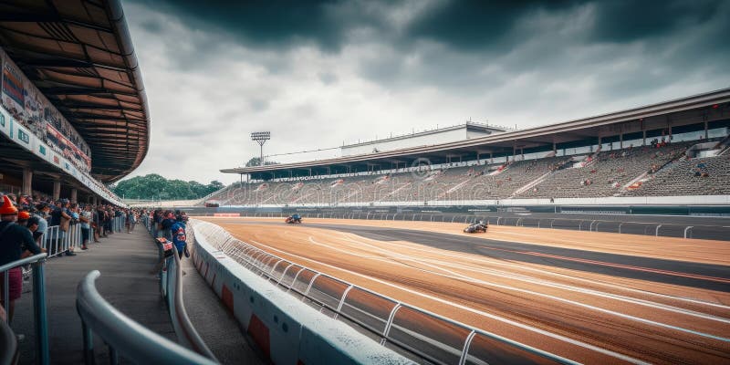 Empty Racing Track and Crowd of People on Grandstands. Generative AI ...