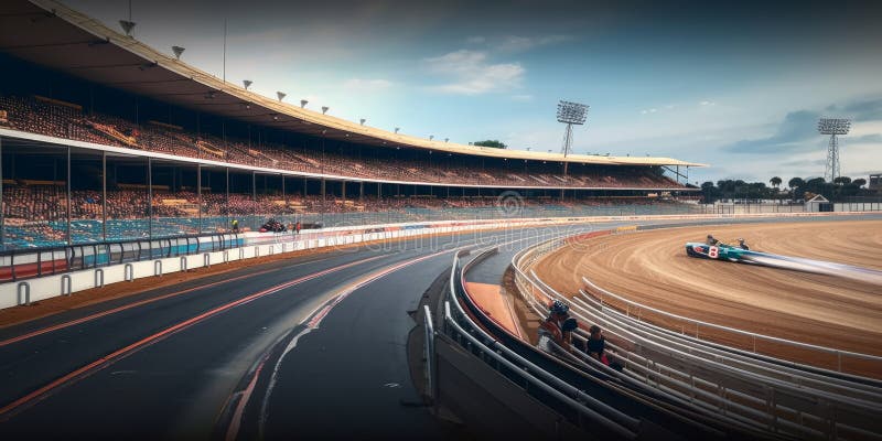 Empty Racing Track and Crowd of People on Grandstands. Generative AI ...