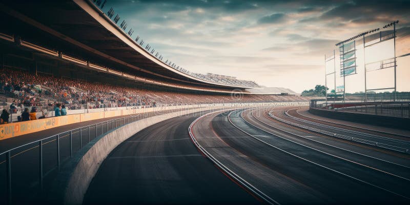 Empty Racing Track and Crowd of People on Grandstands. Generative AI ...