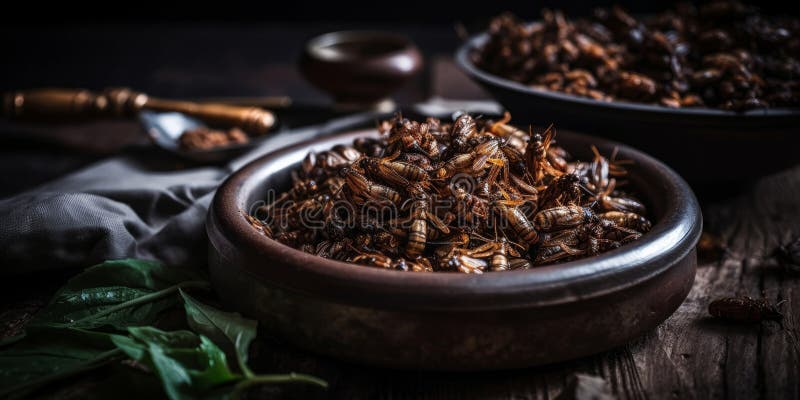 Fried Edible Insects on a Plate. Crickets As Snack, Good Source of ...