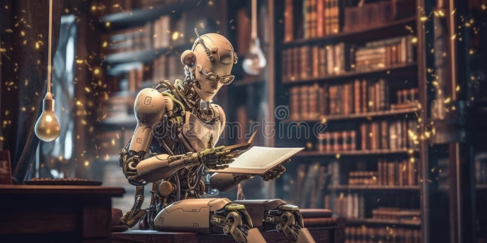 Future of Libraries Humanoid AI Robot Librarian at Work Stock ...